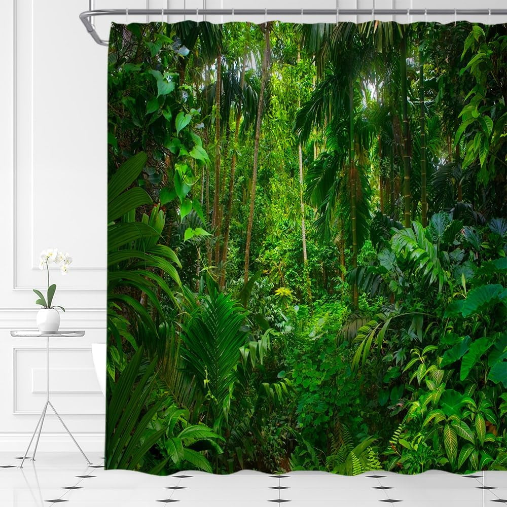 Rainforest Shower Curtain Jungle Tropical Forest Palm Leaf Plant Nature ...