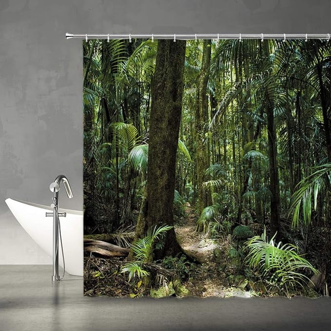 Rainforest Shower Curtain Tropical Plant Jungle Landscape Palm Tree ...