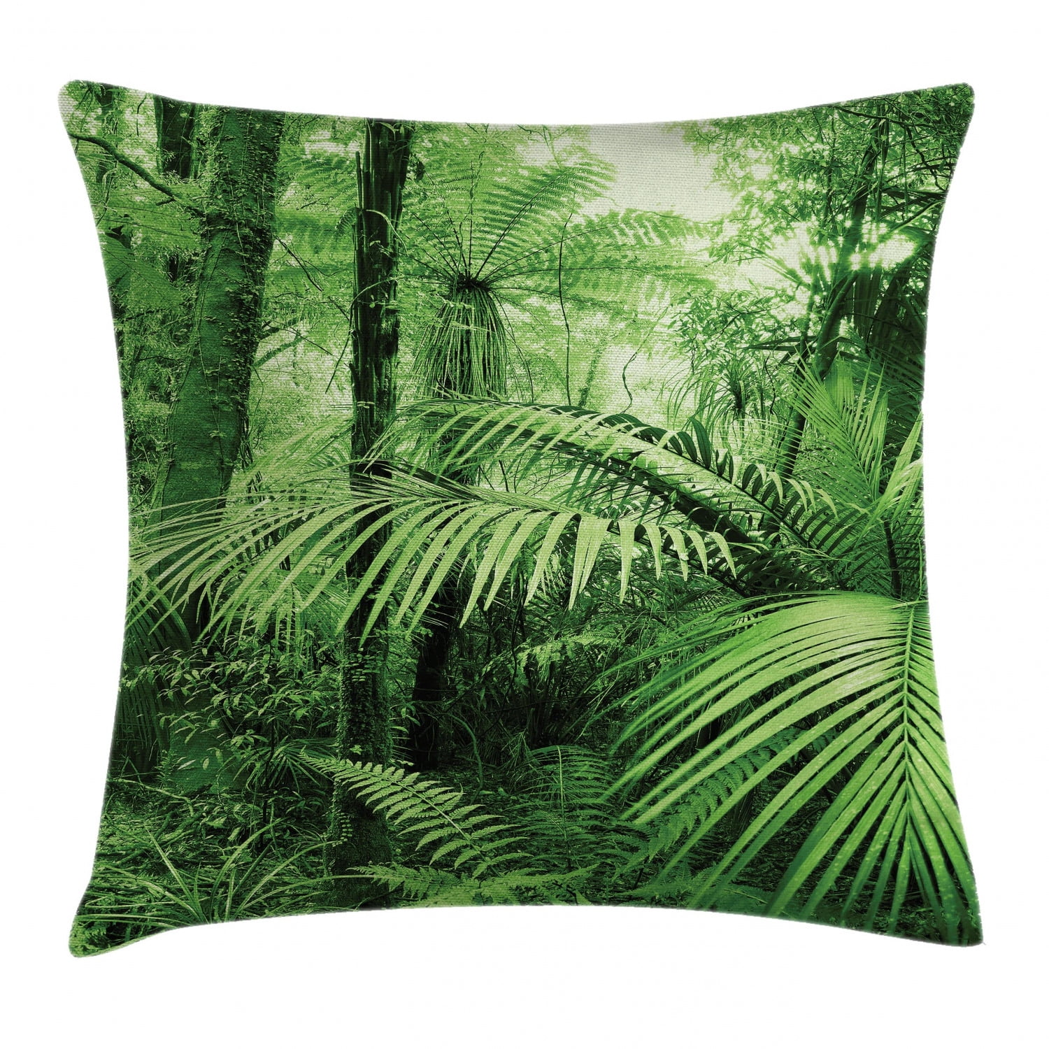 Rainforest Throw Pillow Cushion Cover, Palm Trees and Exotic Plants in ...