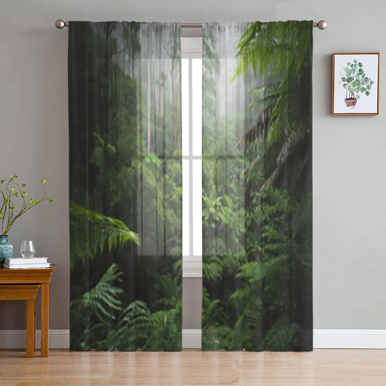 Rainforest With Morning Fog Sheer Curtains For Living Room Window ...
