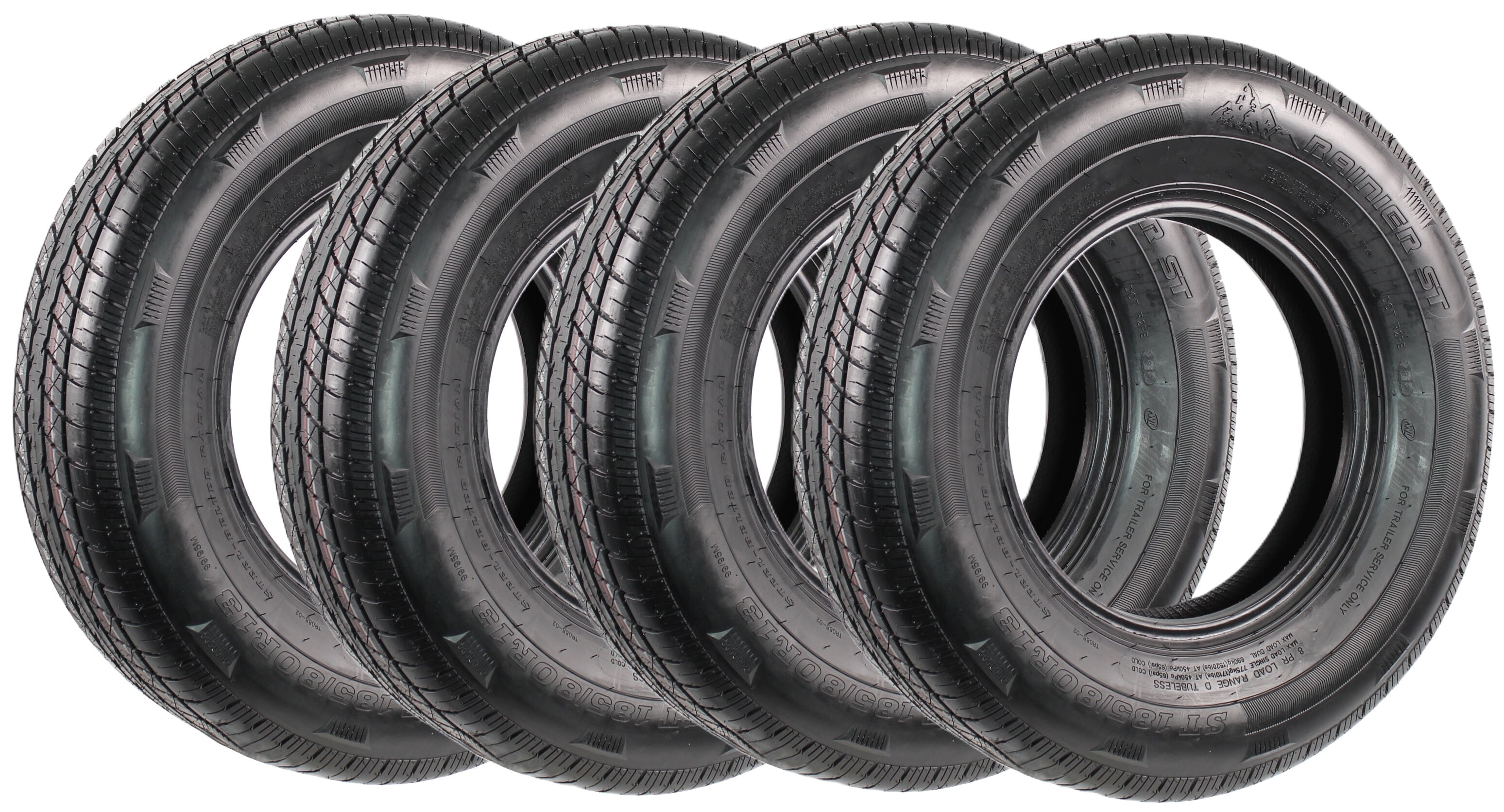 Rainier 4-Pack Radial ST185/80R13 Trailer Tires, Load Range D, 1710 ...