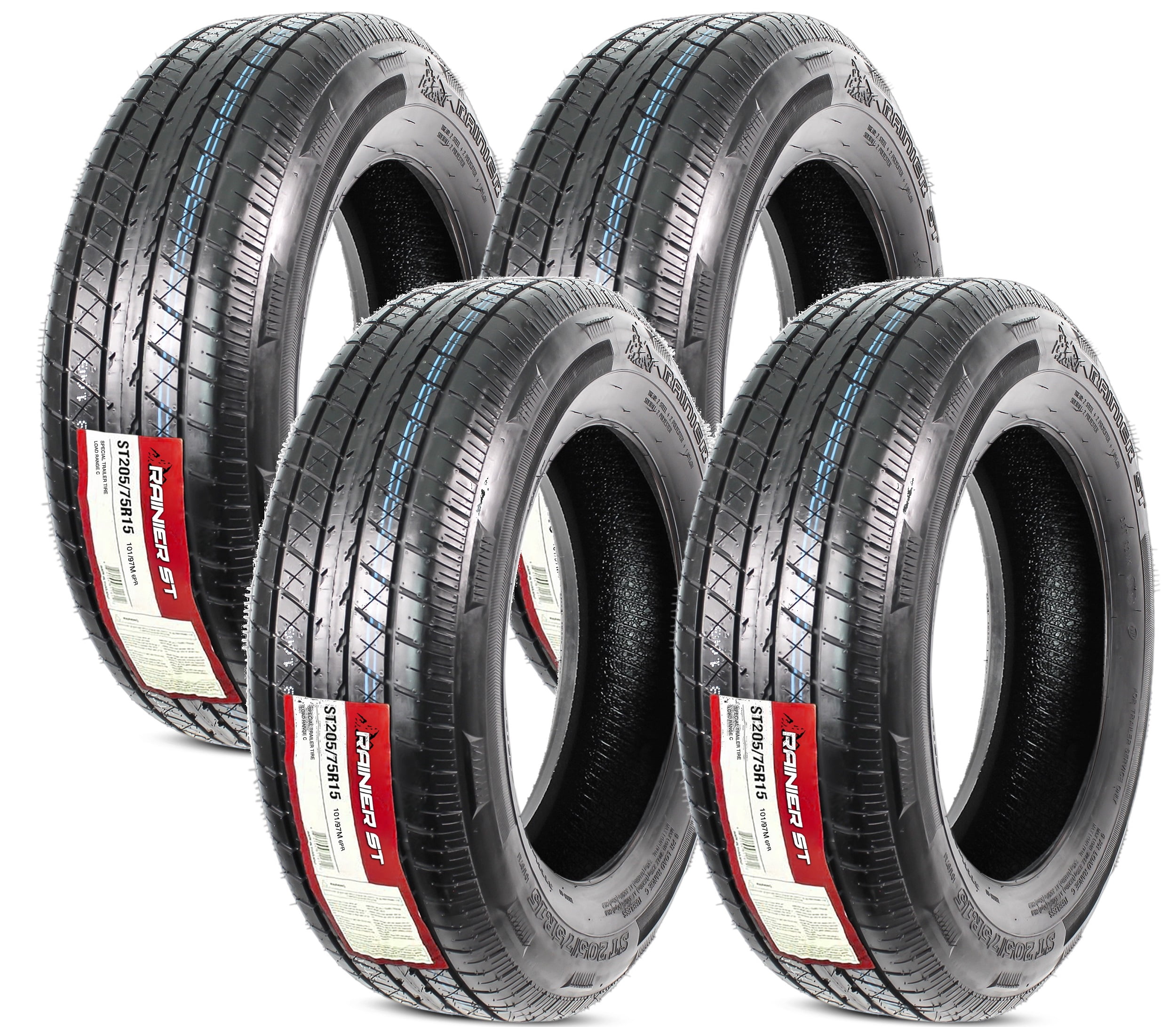 Rainier Radial Trailer Tires 4-Pack, ST205/75R15, Load Range C, 1820 ...
