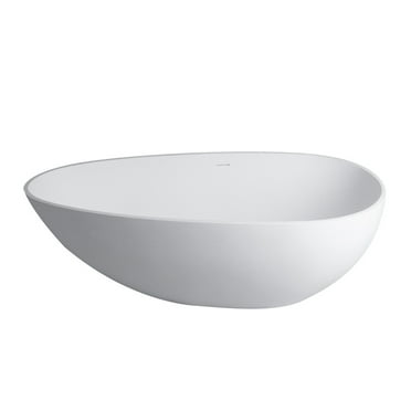 59'' Solid Surface Freestanding Soaking Bathtub with Overflow and Pop ...