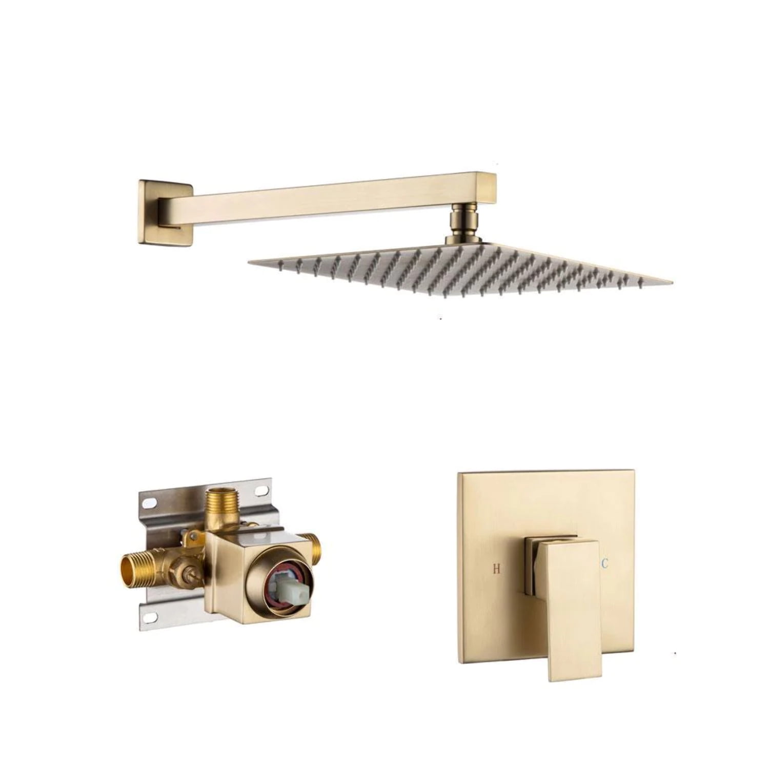 Rainlex Square 10 inch One-Handle 1-Spray Brushed Gold Shower Faucet ...