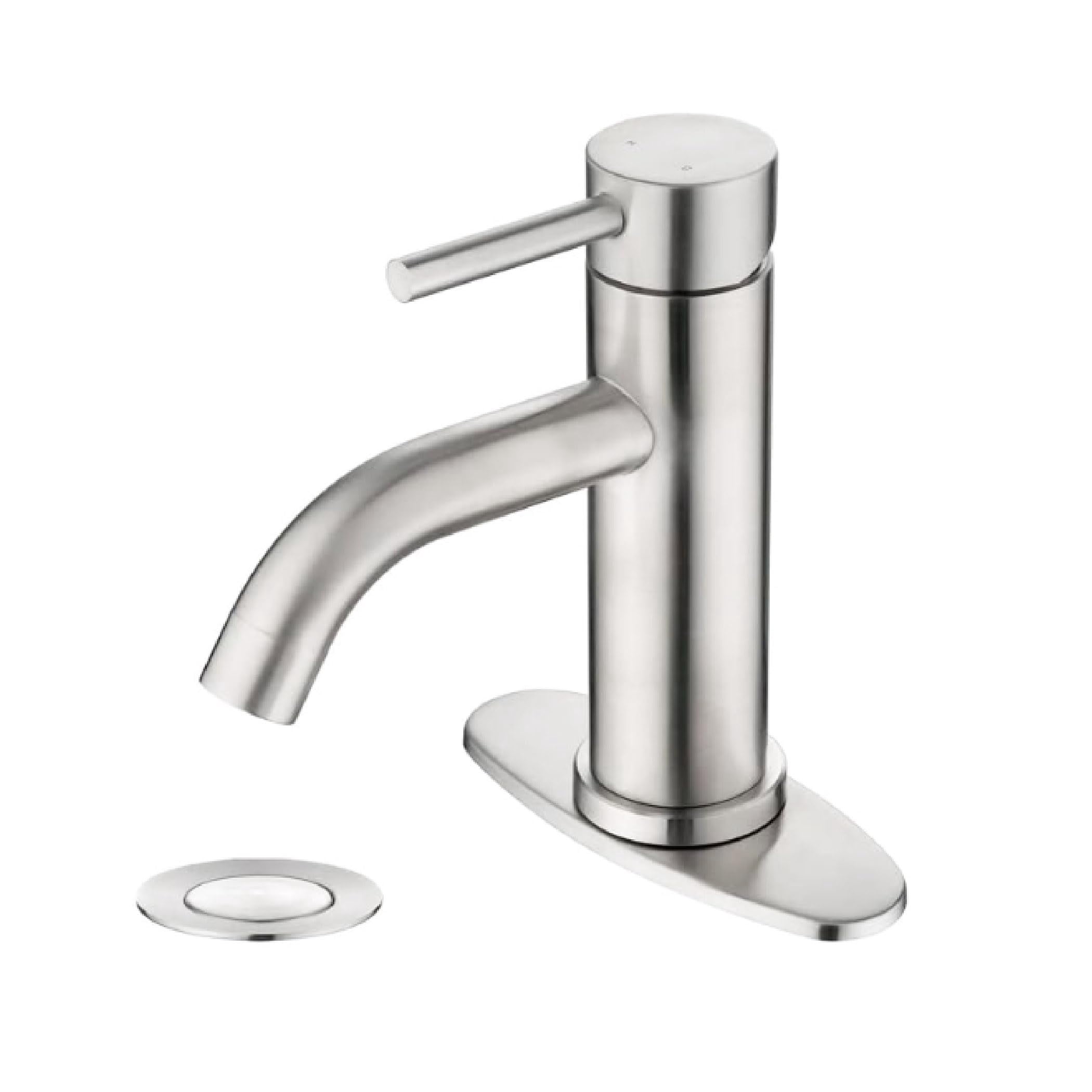 Rainovo Single Handle Bathroom Faucet with Deck Plate and Pop Up Drain ...