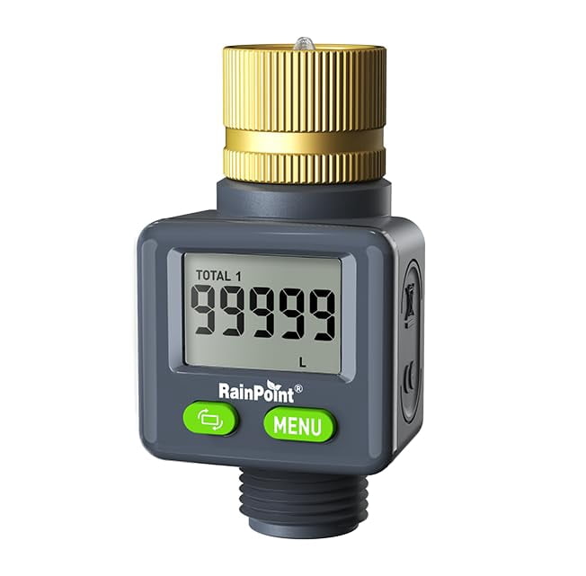 Rainpoint Water Flow Meter with Brass Inlet, 180°Screen-Flip Garden ...