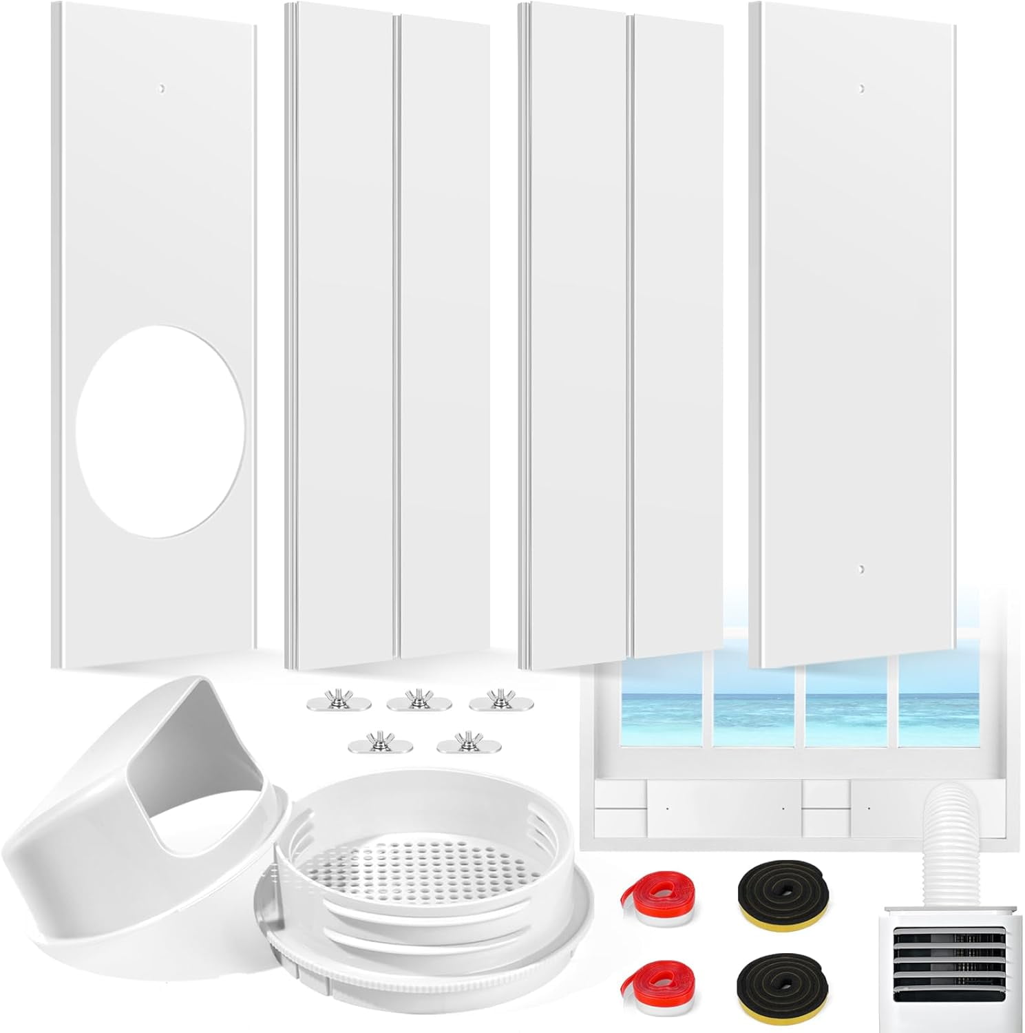 Rainproof Portable Air Conditioner Window Kit with Arc Cap, 4-in-1 ...
