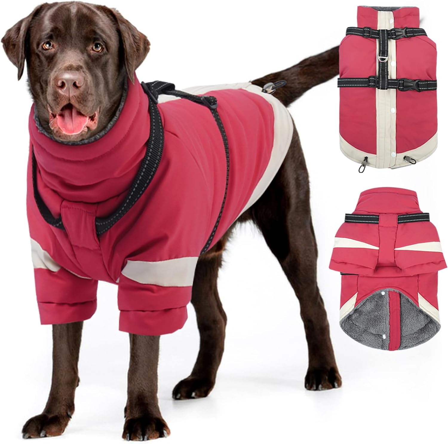 Rainproof Winter Jacket with Harness,XXL Large Fleece Coat with Sleeves ...