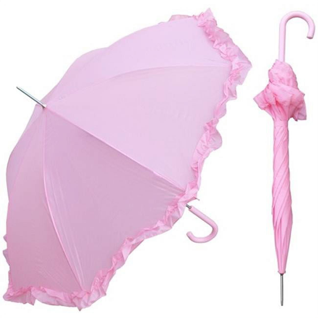 Rainstoppers Women Pink Ruffle Canopy Parasol Auto-Open 48" Umbrella ...