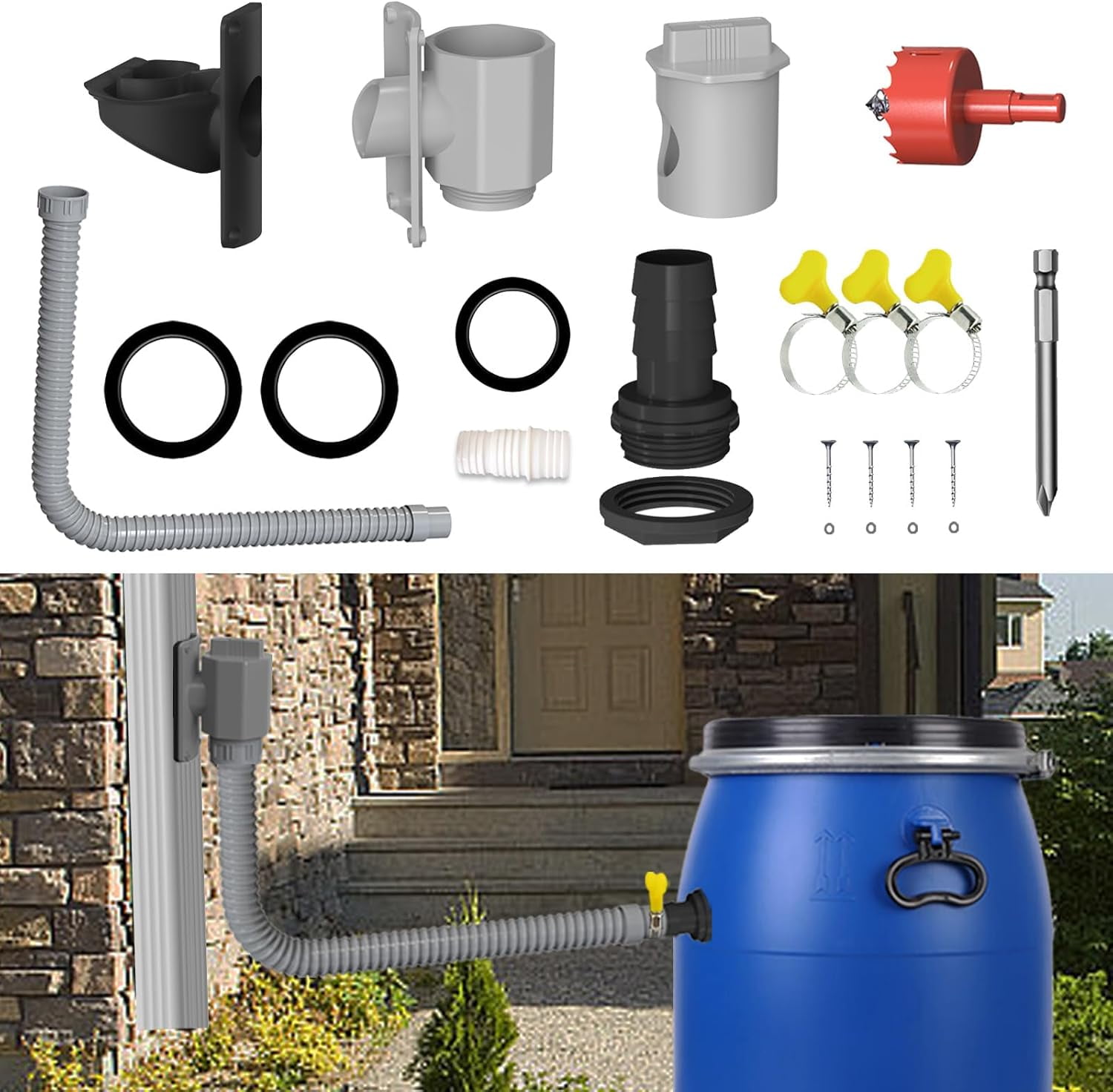 Rainwater Collection System, No Pipe Cutting Required, Includes Flow ...