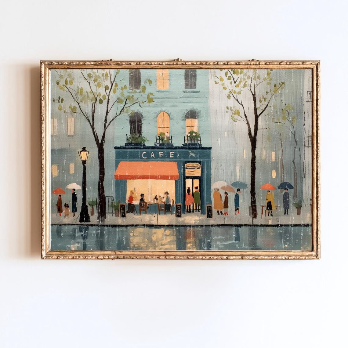 Rainy Cafe European Street Scene, Unframed Paper Poster 11x14in ...