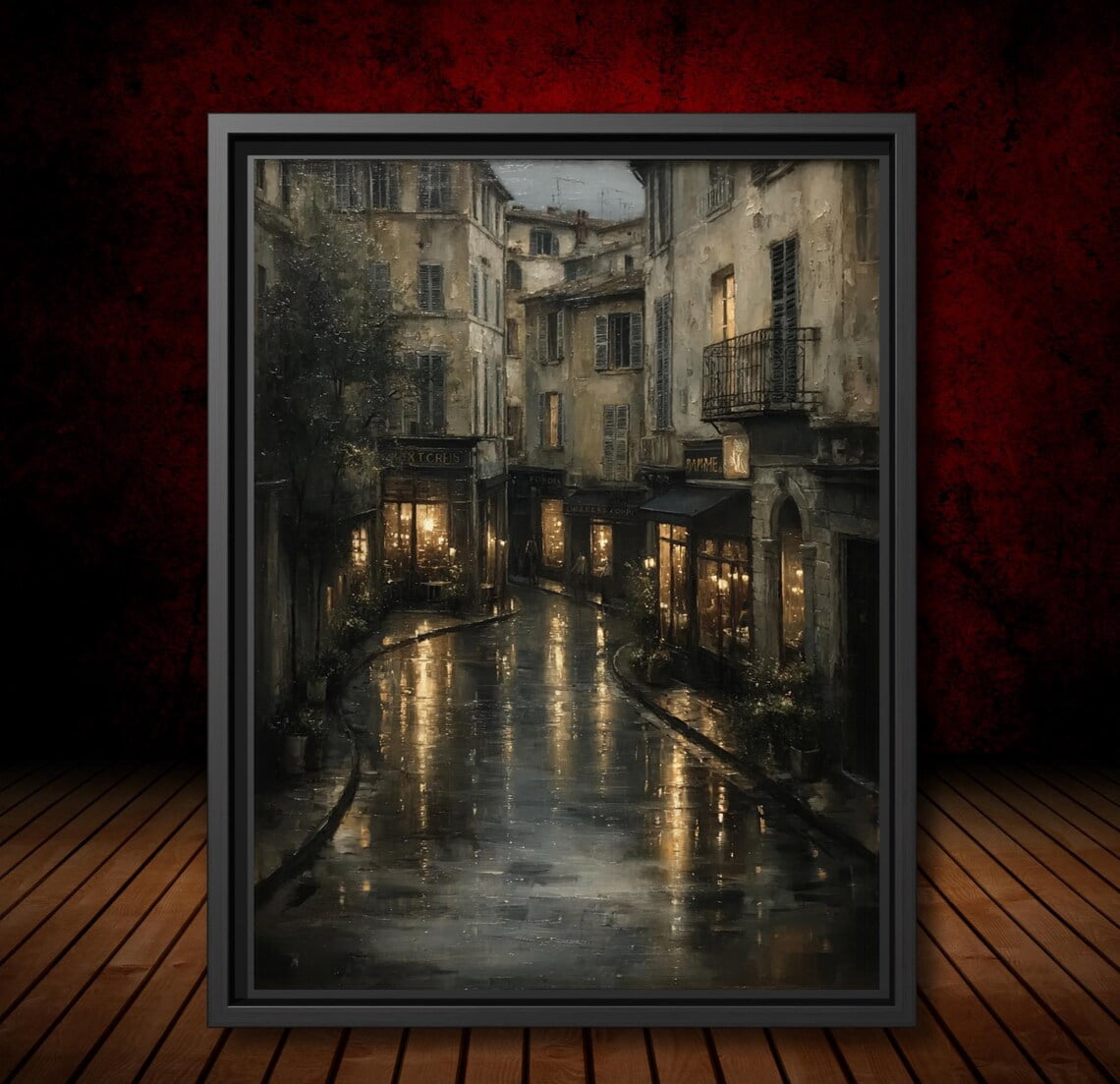 Rainy European Street Wall Art Poster Moody Alley At Night, Dark ...