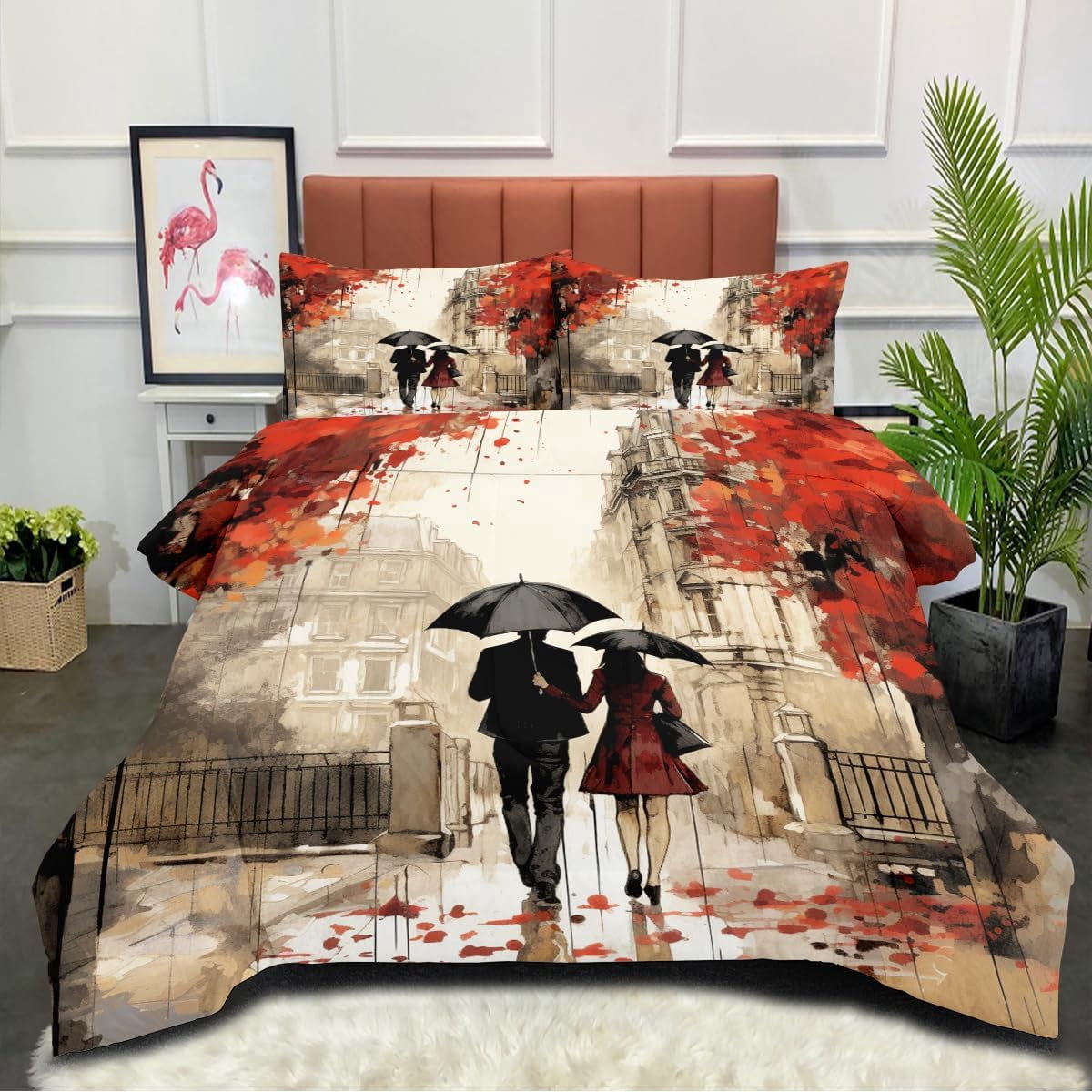 Rainy Paris Street Comforter Set 104X90 inch Lovers Maple Comforters ...