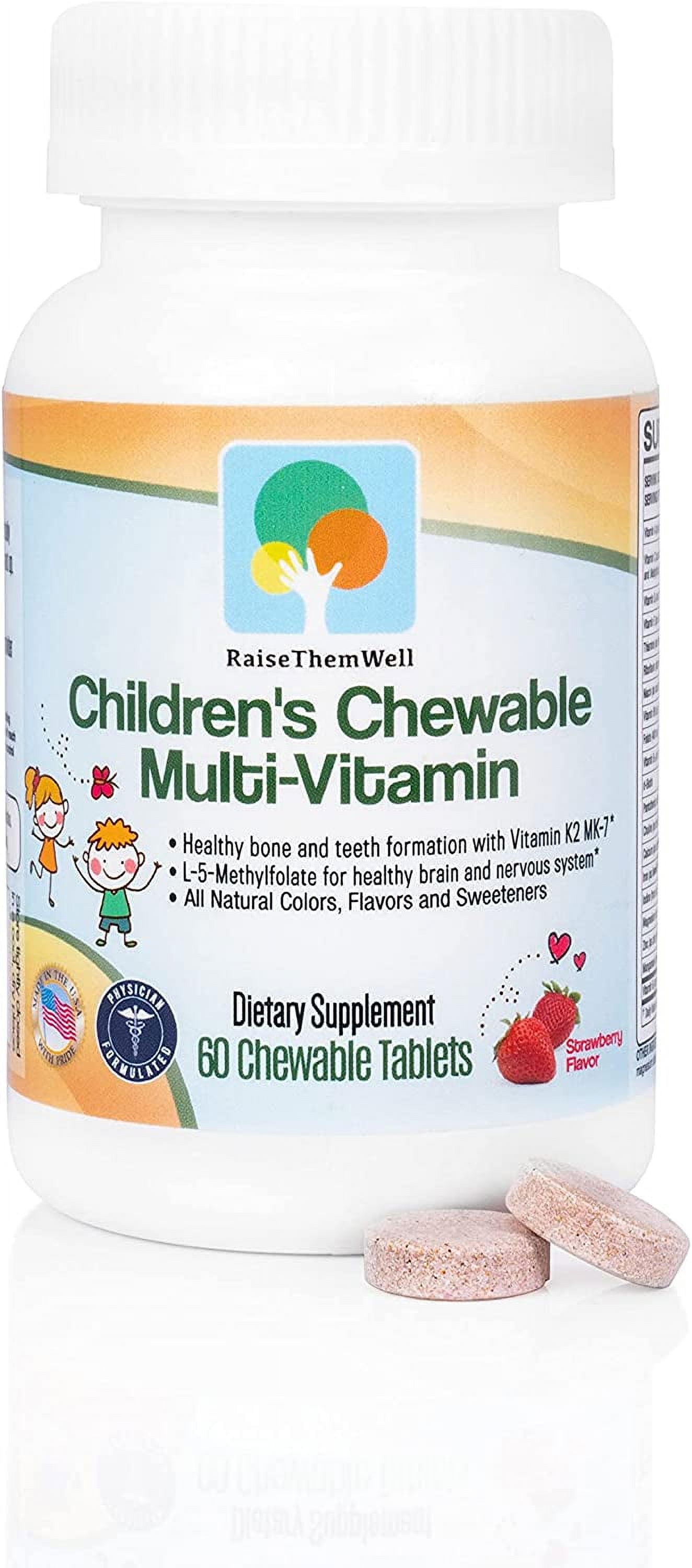 Raise Them Well Children's Supplements - Chewable Multivitamin, All-Natural Strawberry Flavor ...