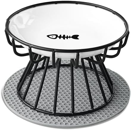 Raised Cat Bowl, Ceramic Cat Dish with Metal Stand, Wahisker Fatigue ...