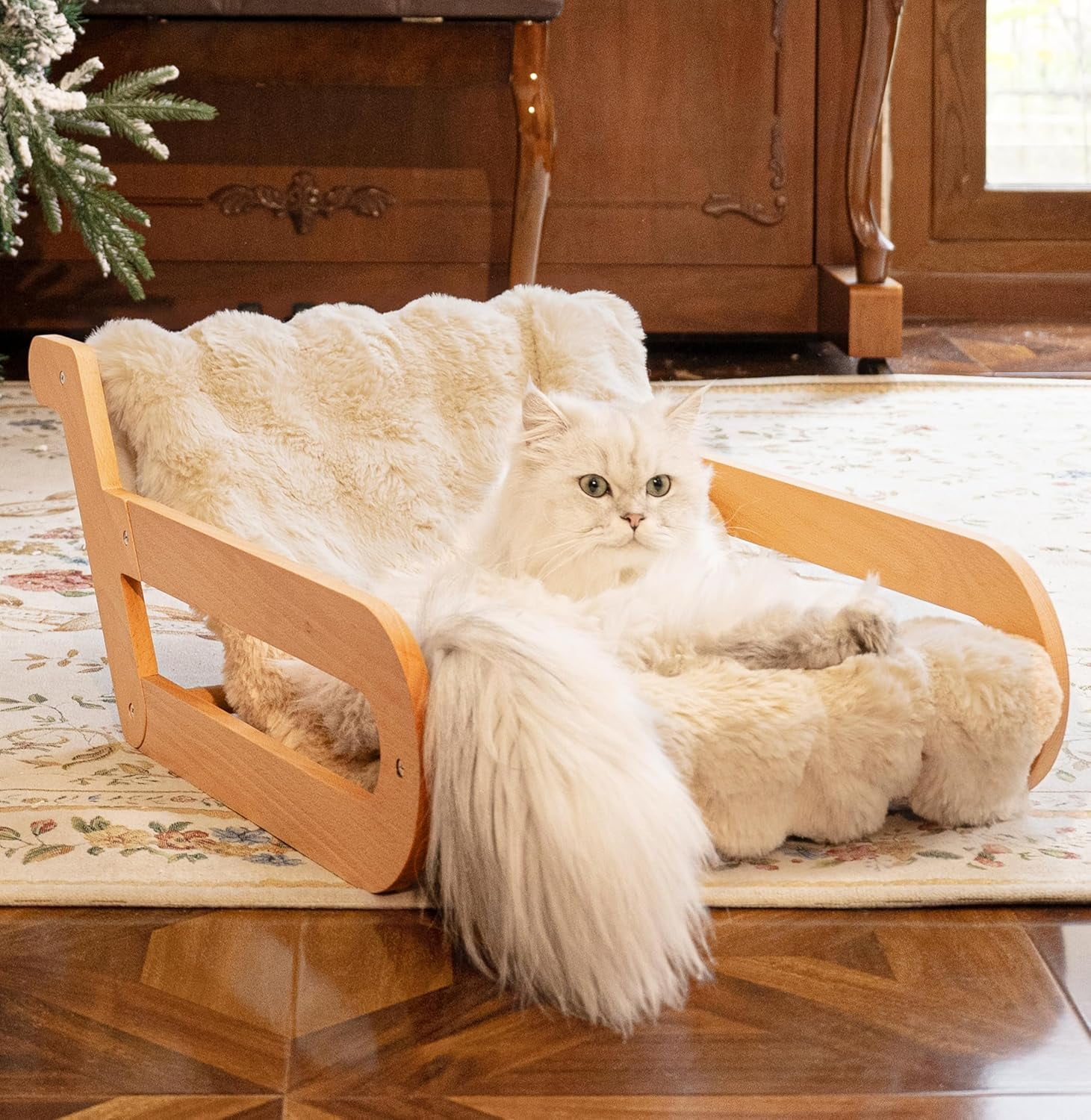 Raised Cat Couch Bed for Indoor Cats, Elevated Cat Sofa Recliner Fluffy ...