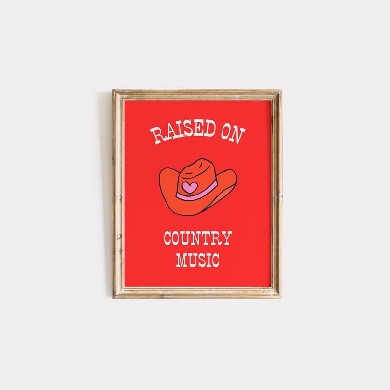 Raised On Country Music Preppy Wall Art Prints Trendy Cowgirl Hat Girly ...