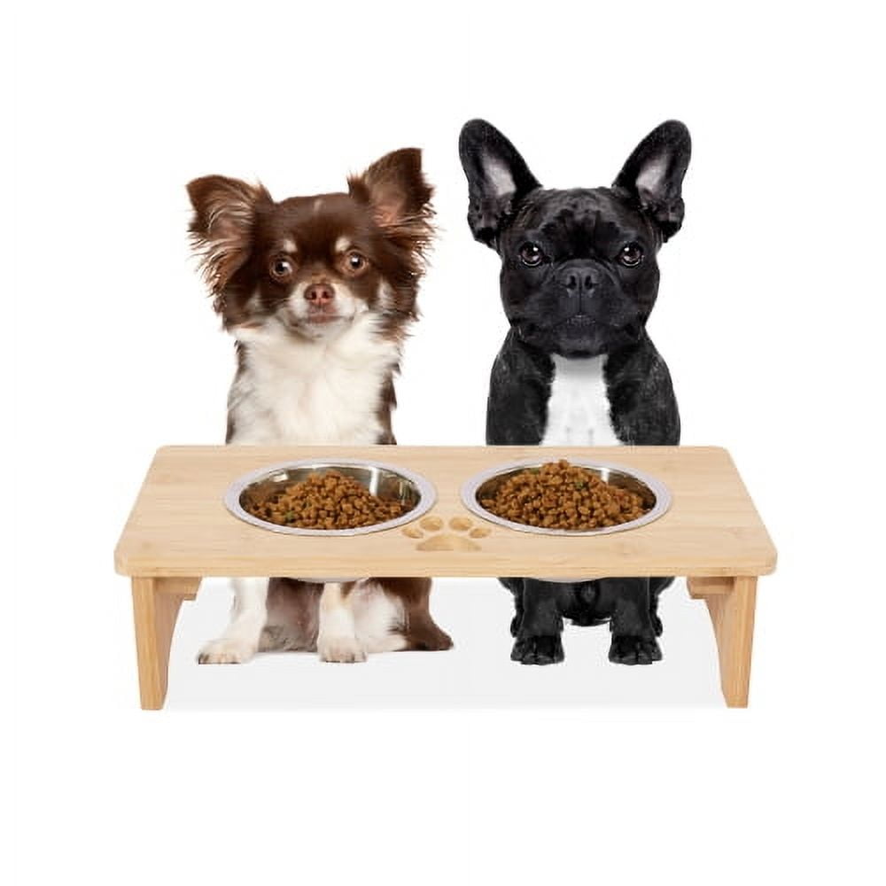 Raised Dog Bowl Stand for Medium Sized Dogs, Elevated Dog Bowls, Bamboo ...