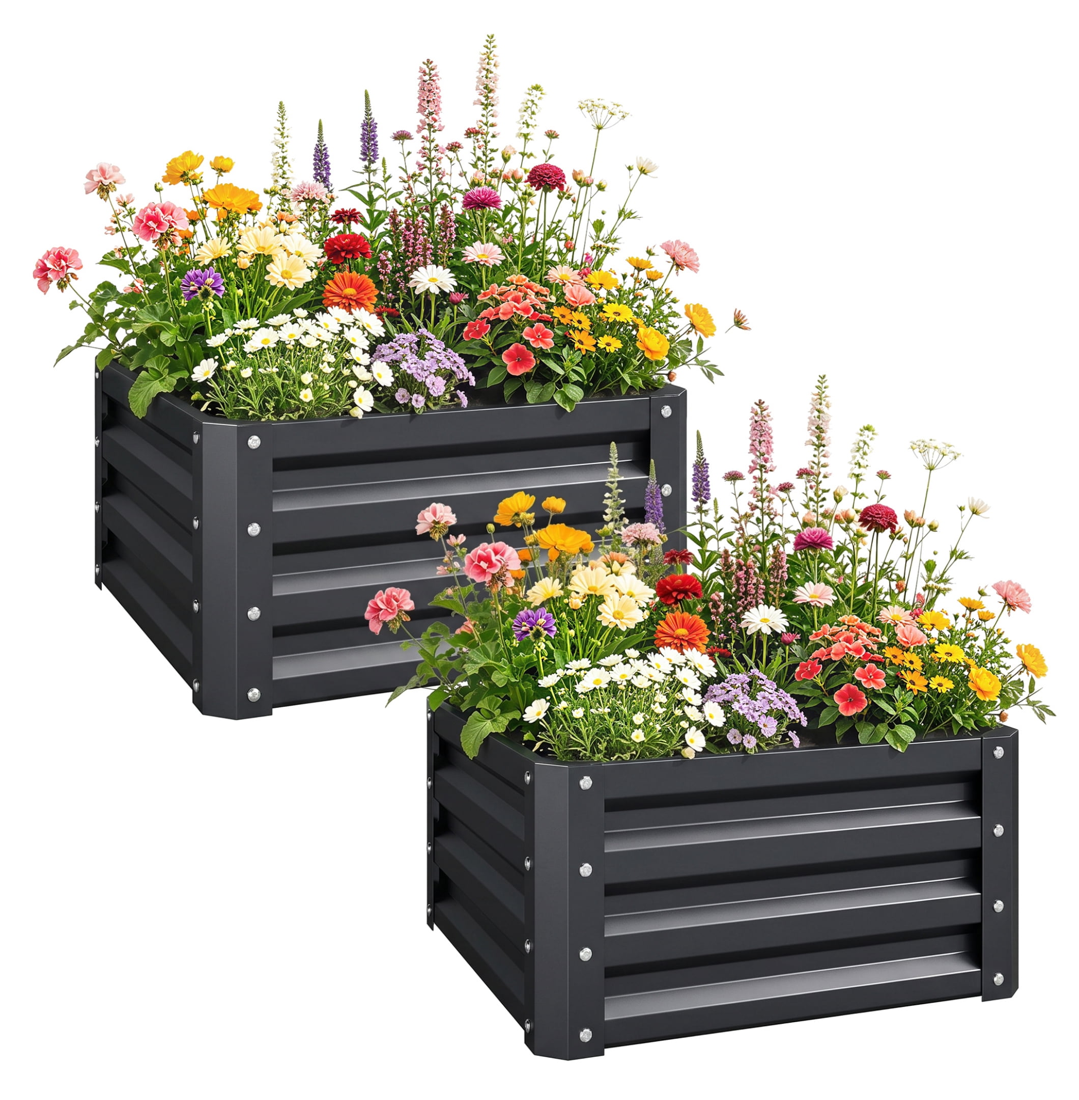 Raised Garden Bed 2-Pack, 23.5" Galvanized Steel Planter Box, Elevated ...