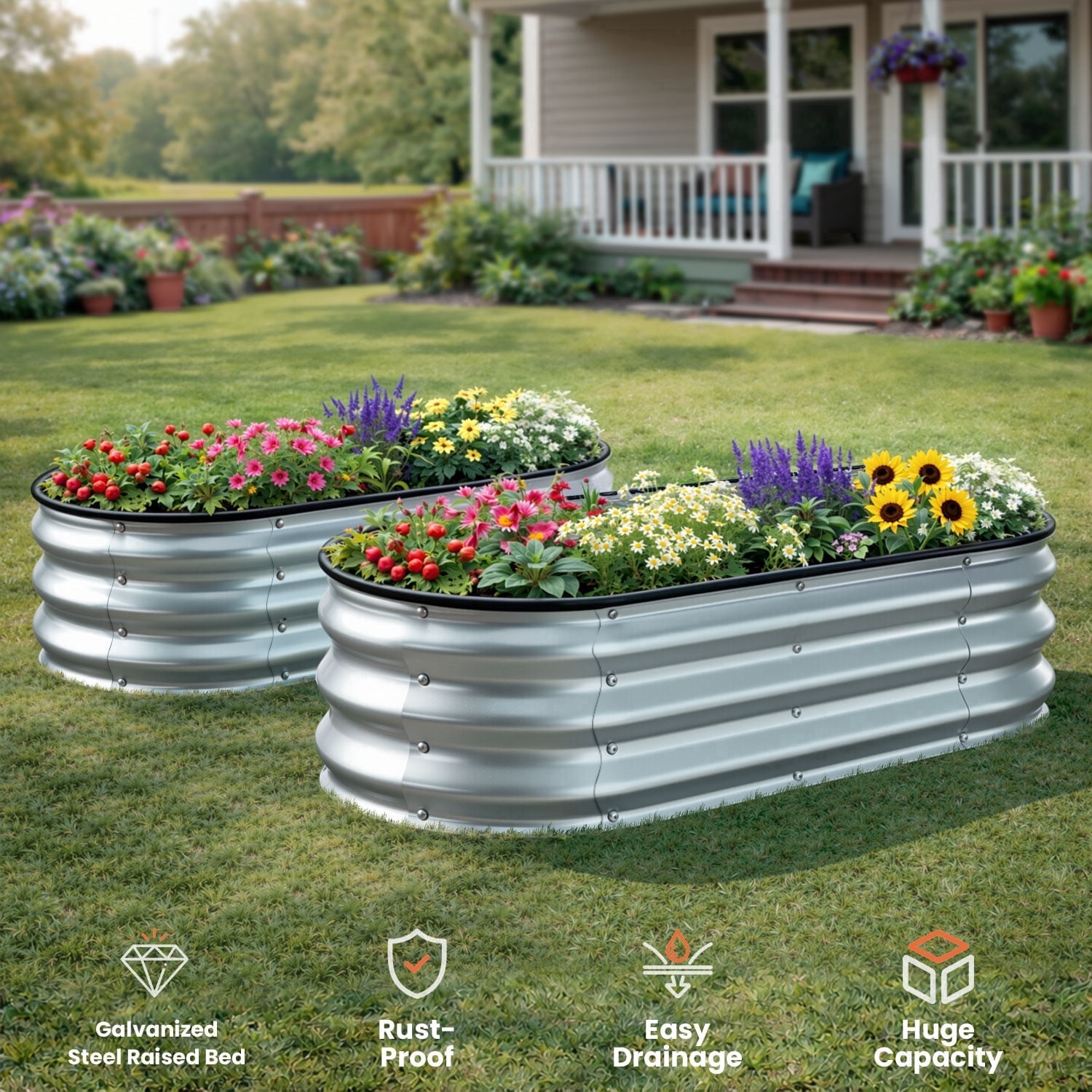 Raised Garden Bed, 2 pack Outdoor Galvanized Planter Boxes, Beds with ...
