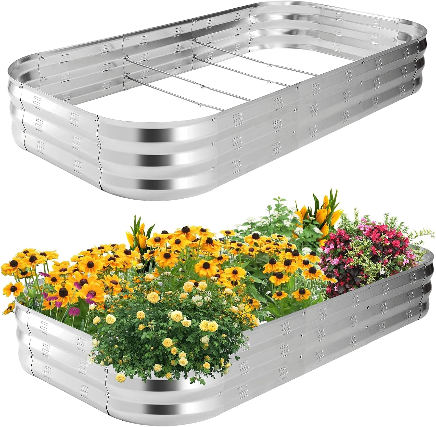Raised Garden Bed 2Pcs, Galvanized Boxes Outdoor for Vegetables Flowers ...