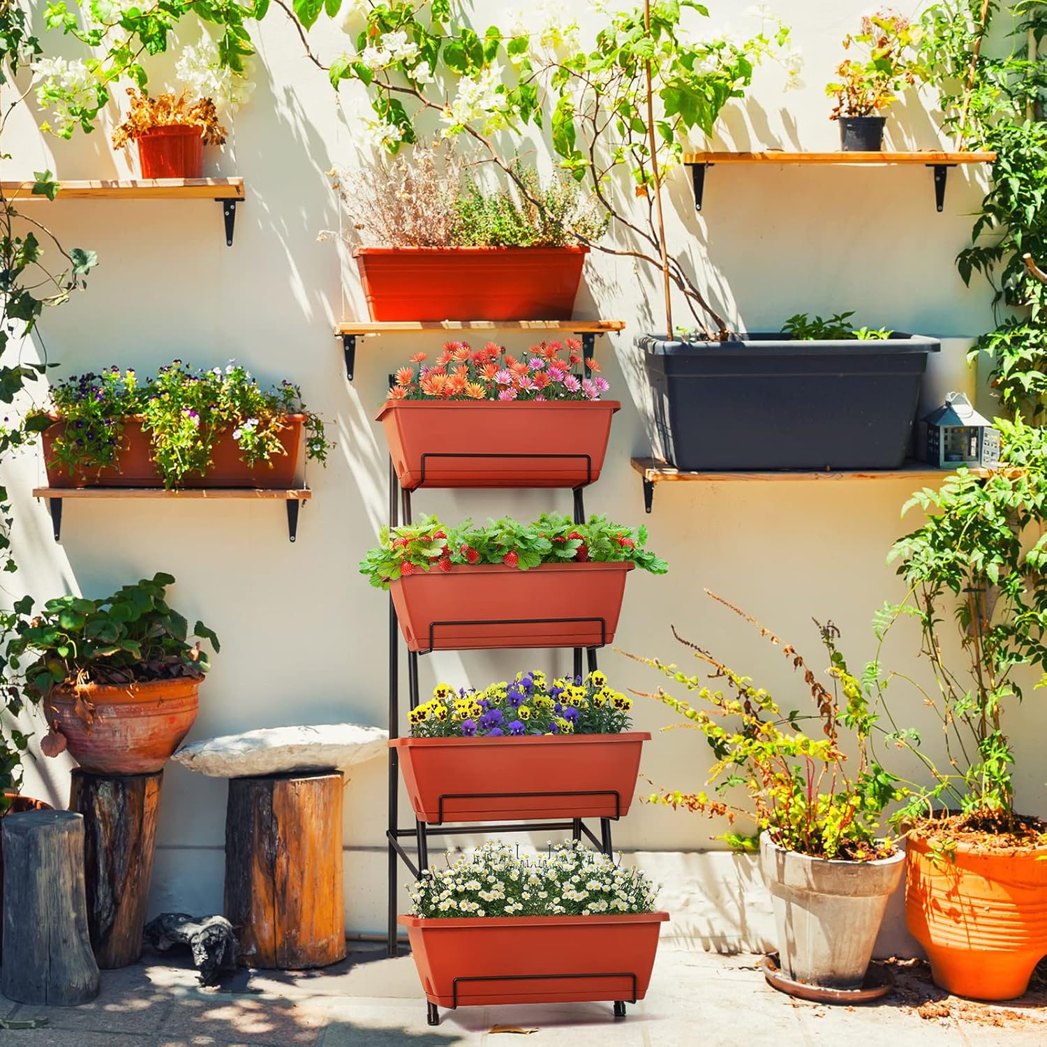 Raised Garden Bed 4 Tier Vertical Garden Planters Indoor Outdoor Raised ...
