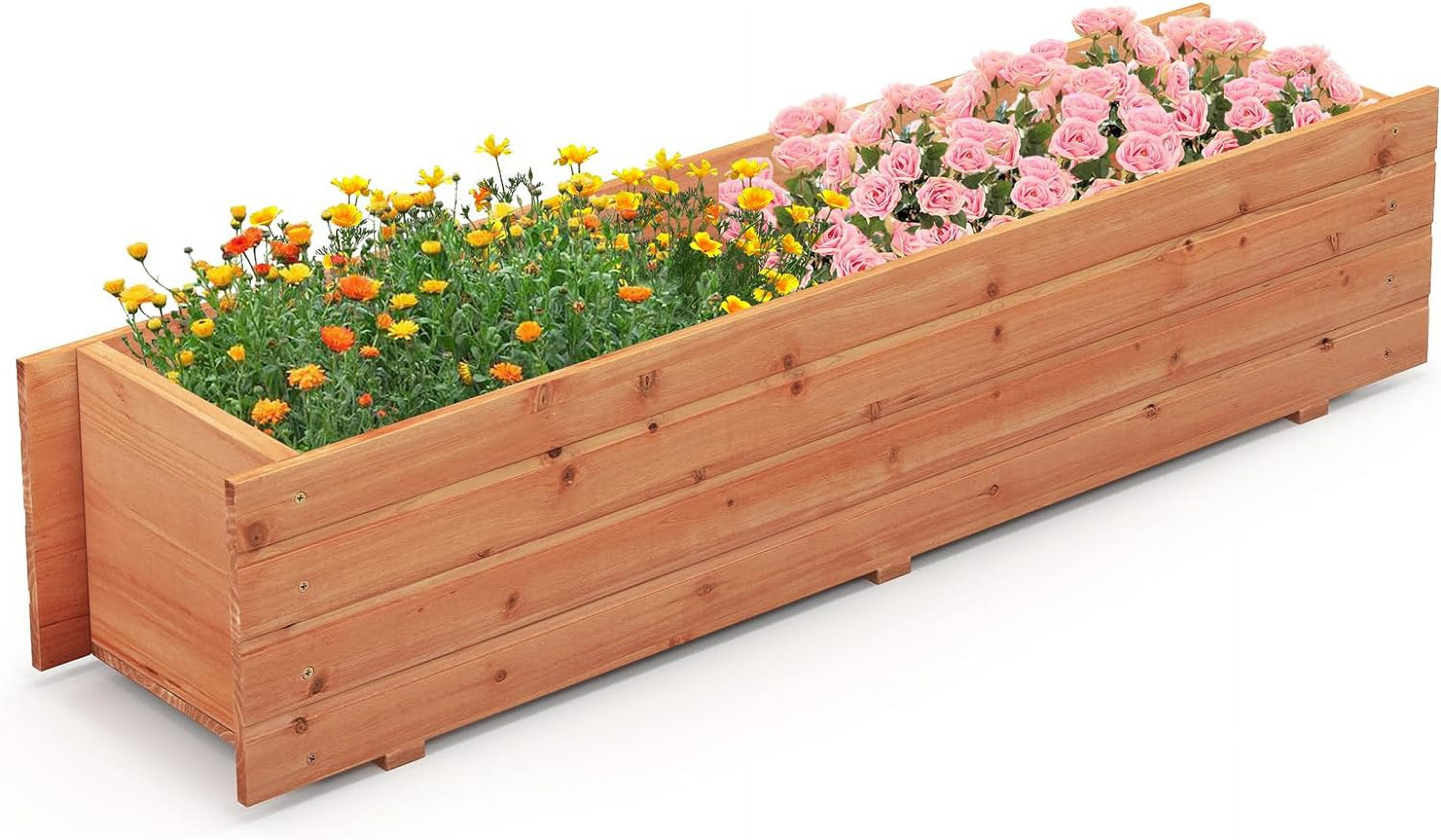 Raised Garden Bed, 44” x 11” x 10” Wood Planter Box with Drainage Holes ...