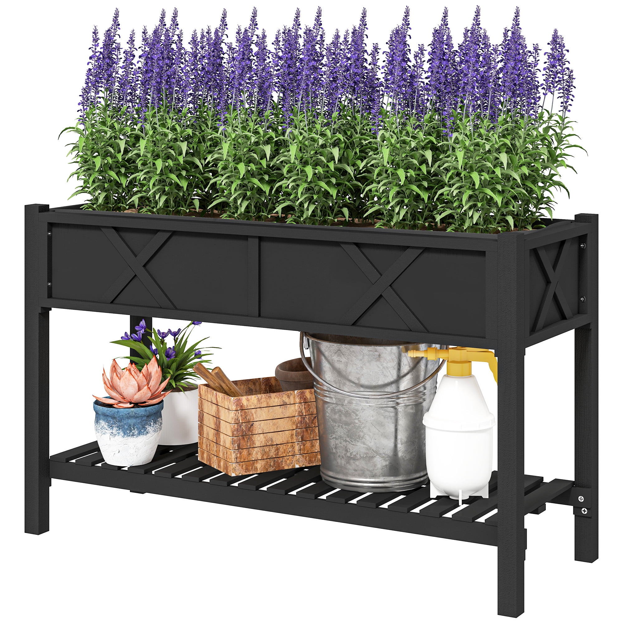 Raised Garden Bed, 47 x 22 x 31.5 in. Elevated Wood Planter Box with ...