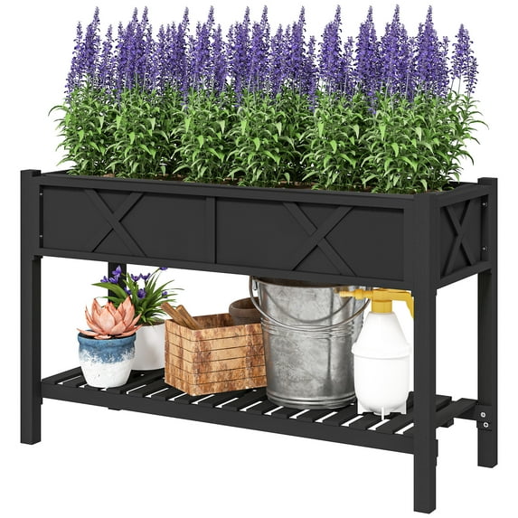 Raised Garden Bed, 47 x 22 x 31.5 in. Elevated Wood Planter Box with ...