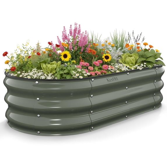 Raised Garden Bed 4x2x1 FT Galvanized Steel Oval Open-Bottom Design 12 ...