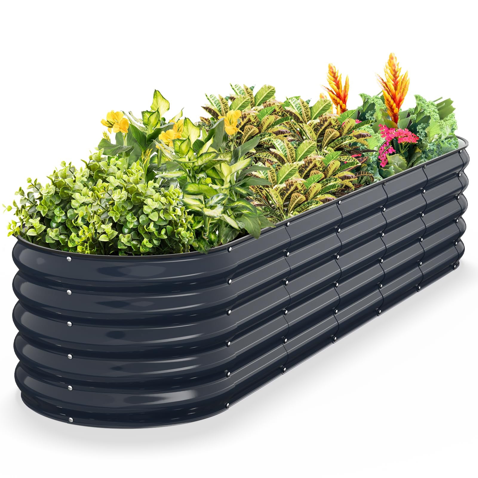 Raised Garden Bed 4x2x1 FT Galvanized Steel Oval Open-Bottom Design 12 ...