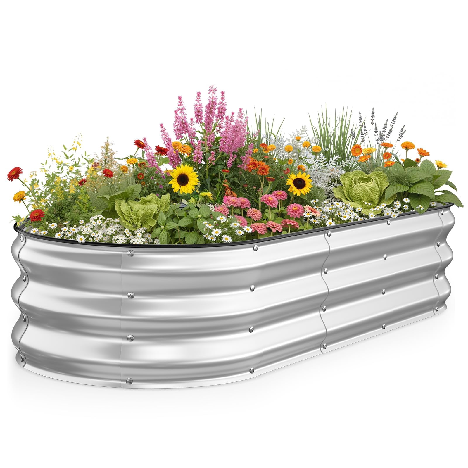 Raised Garden Bed 4x2x1 FT Galvanized Steel Oval Open-Bottom Design 12 ...