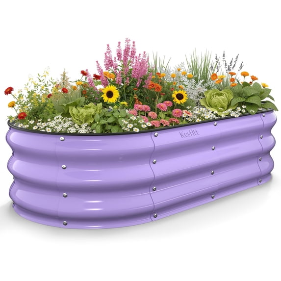Raised Garden Bed 4x2x1 FT Galvanized Steel Oval Open-Bottom Design 12 ...
