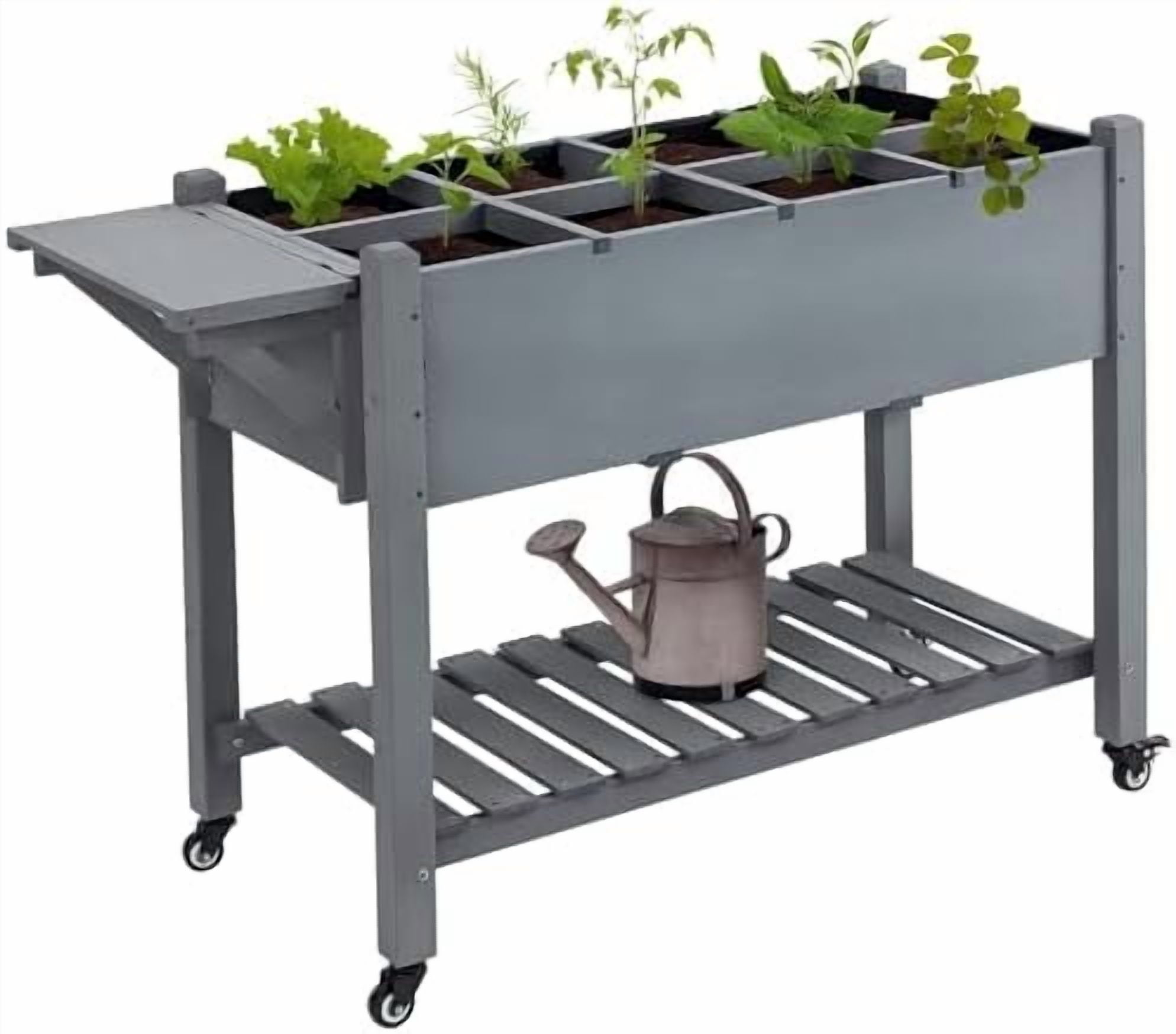 Raised Garden Bed with 8 Grow Grids, Wooden Outdoor Plant Box Stand ...