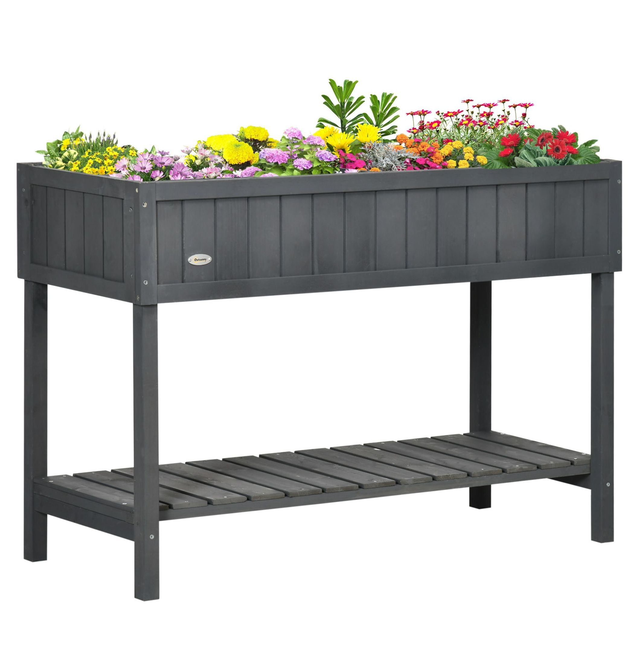 Raised Garden Bed with 8 Planter Boxes - Dark Grey Wooden Elevated ...