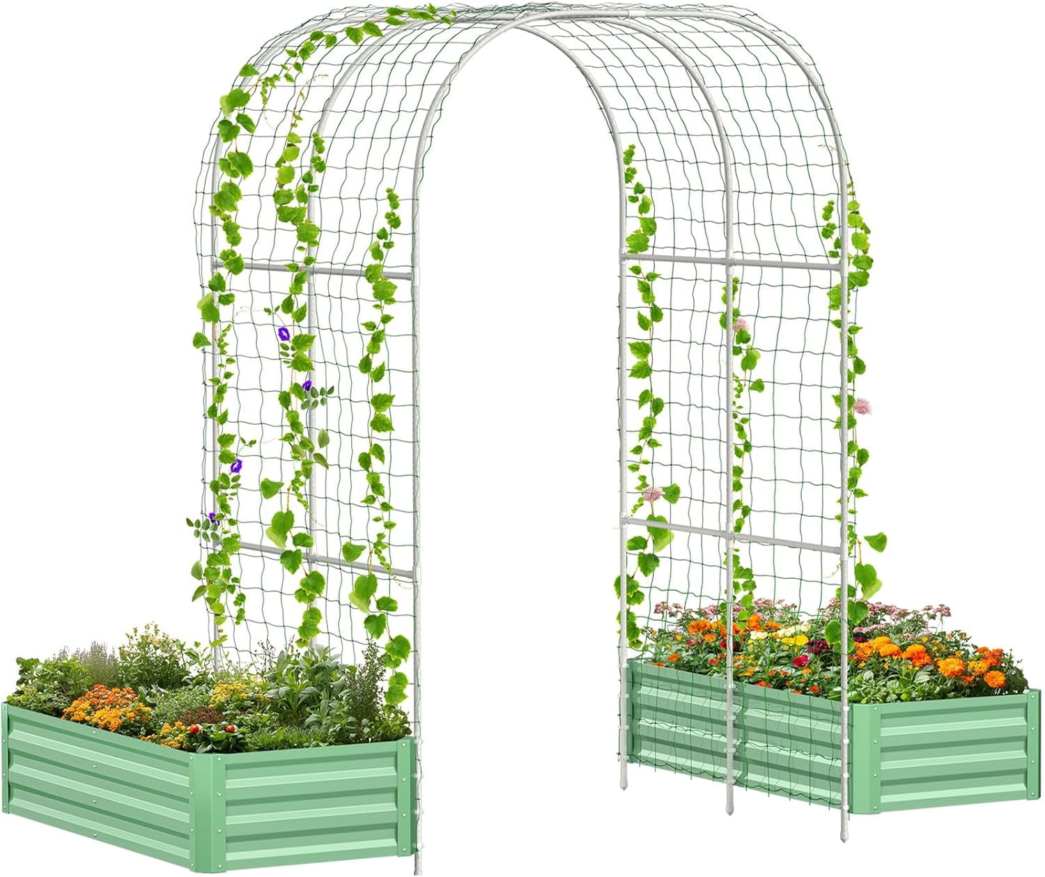 Raised Garden Bed with 87in Tall Arched Trellis for Climbing ...