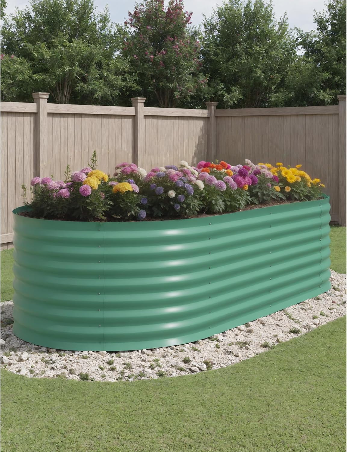 Raised Garden Bed 8x4x2 ft, Green Oval Galvanized Steel Planter ...