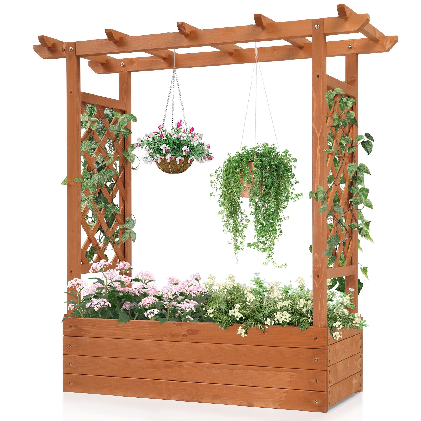 Raised Garden Bed with Arch Trellis Wooden Planting Frame, Wood Planter ...