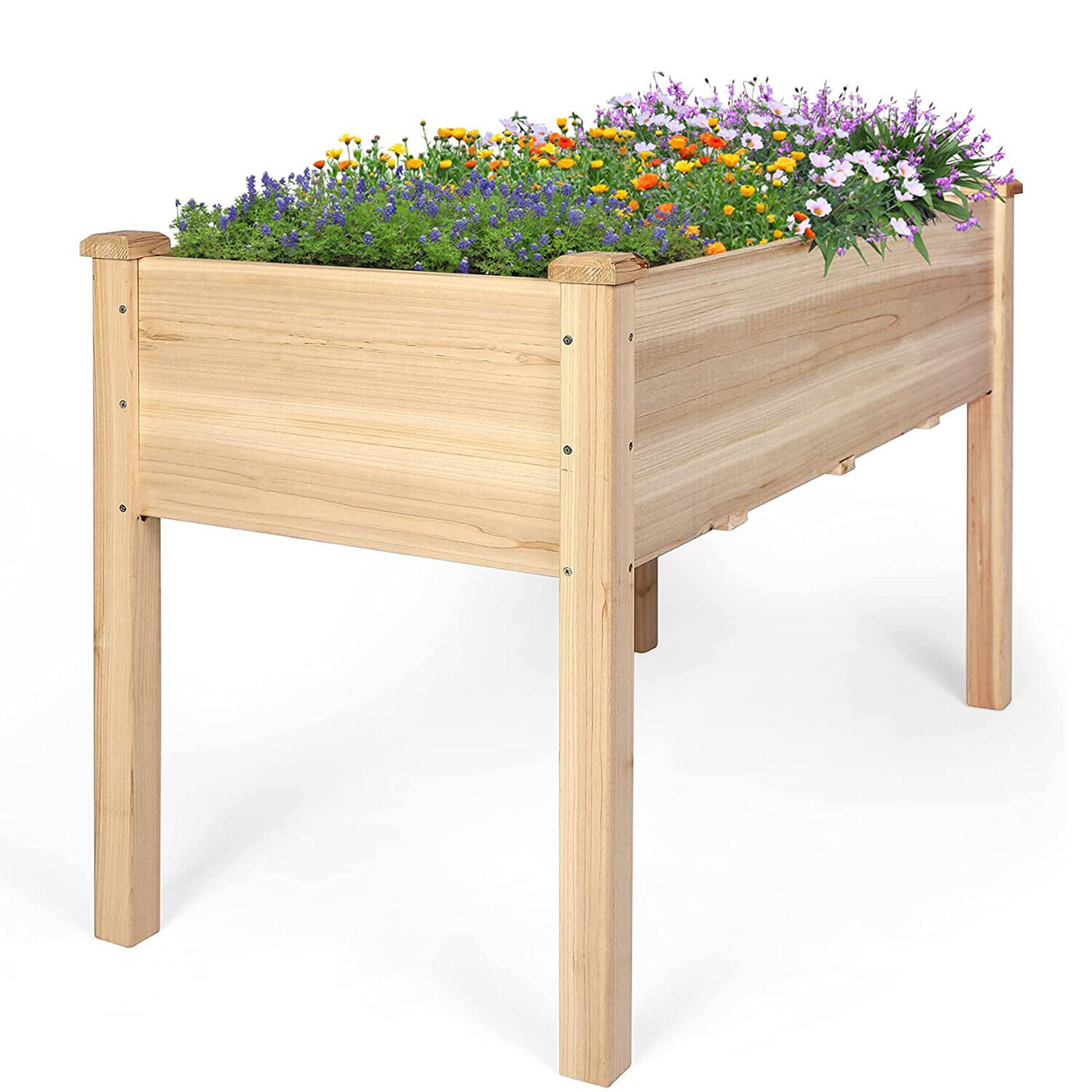 Raised Garden Bed Box Kit Elevated Wood Flower Planter Outdoor w/Leg ...