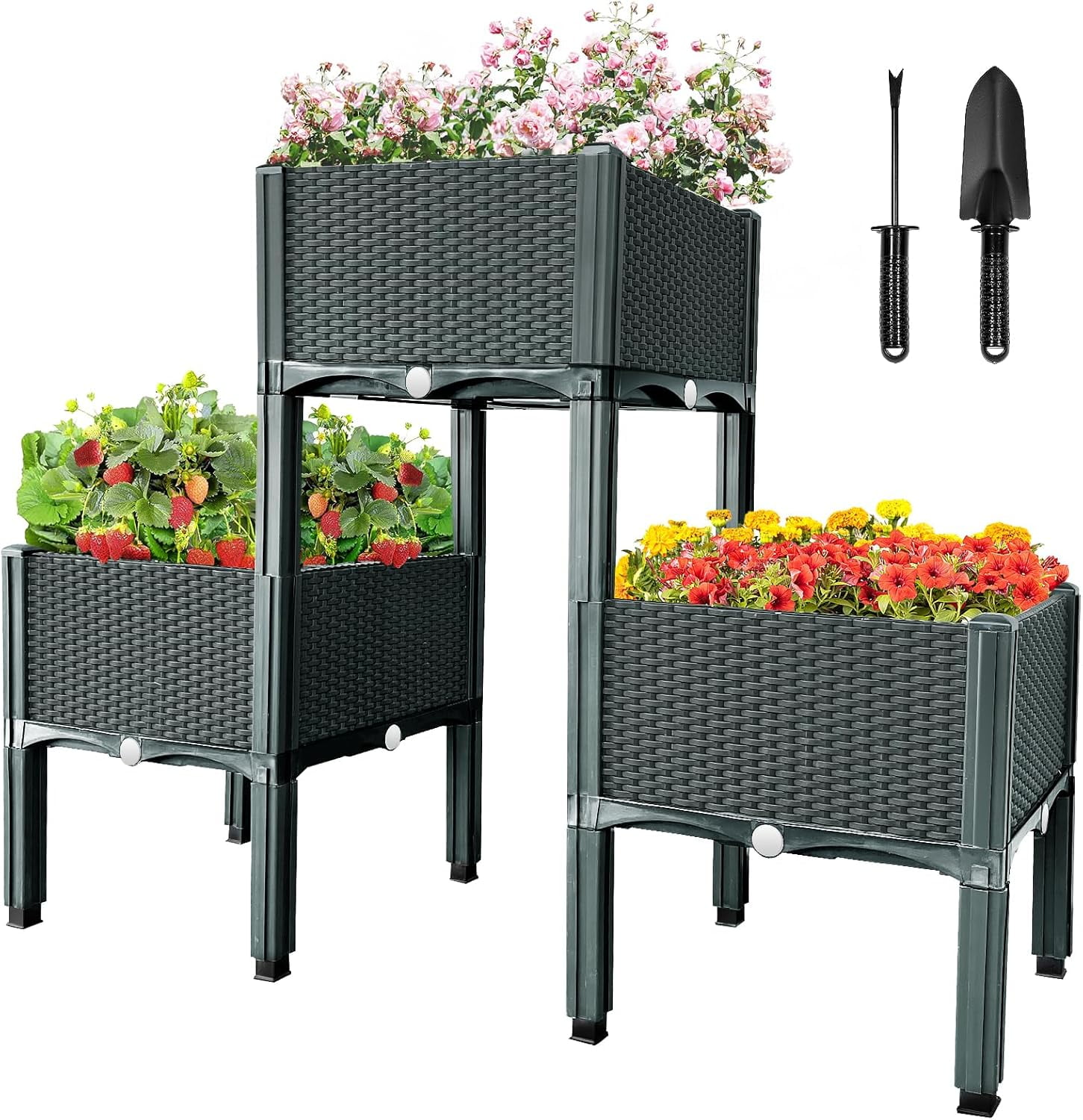 Raised Garden Bed with Drainage Elevated Planter Box Plastic Raised ...