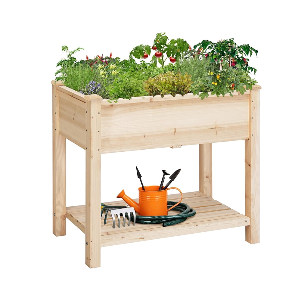 Raised Garden Bed Elevated 2 Tiers Wood Planting Bed Above Ground ...