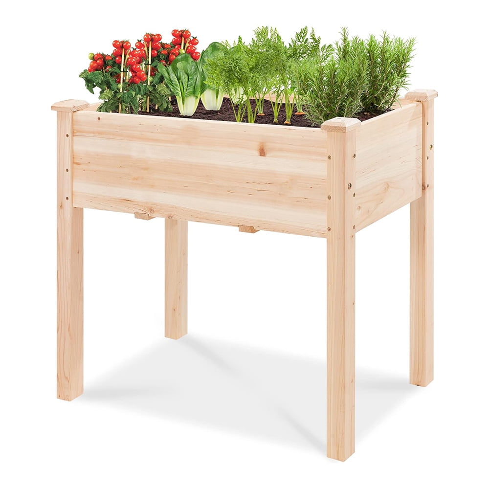 Raised Garden Bed, Elevated Fir Wood Planter Box Stand for Backyard ...