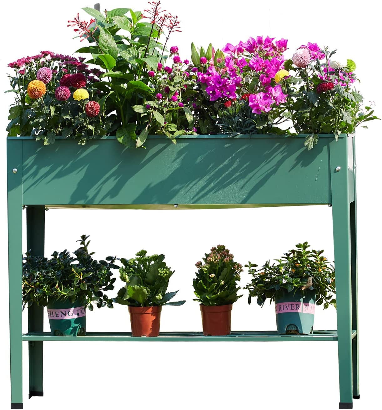 Raised Garden Bed, Elevated Planter Green Metal Plant Box with Legs ...
