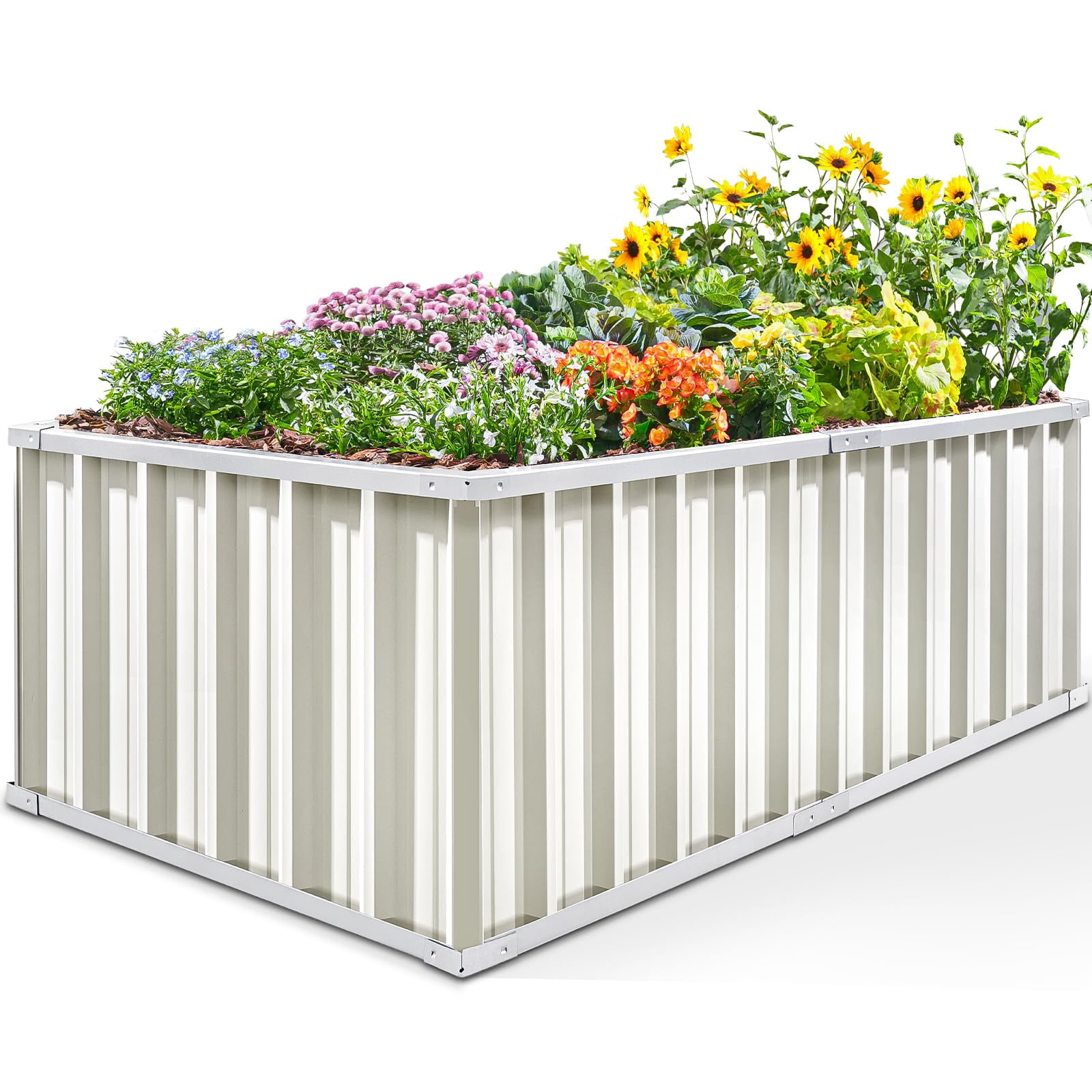 Raised Garden Bed Galvanized Steel Outdoor Planter Box Kit with Gloves ...
