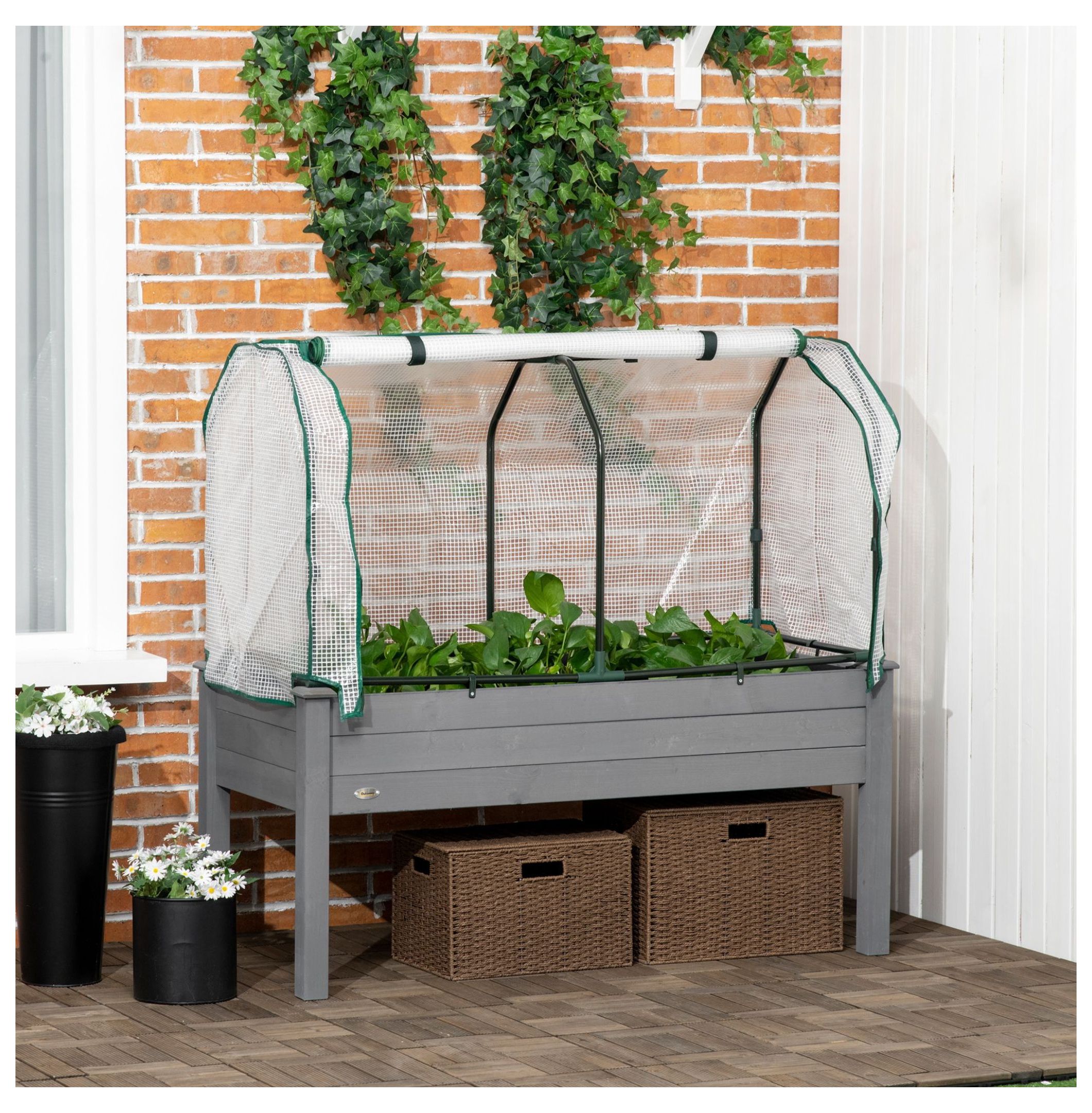 Raised Garden Bed with Greenhouse Cover, 48x22x46 inch Outdoor Planter ...