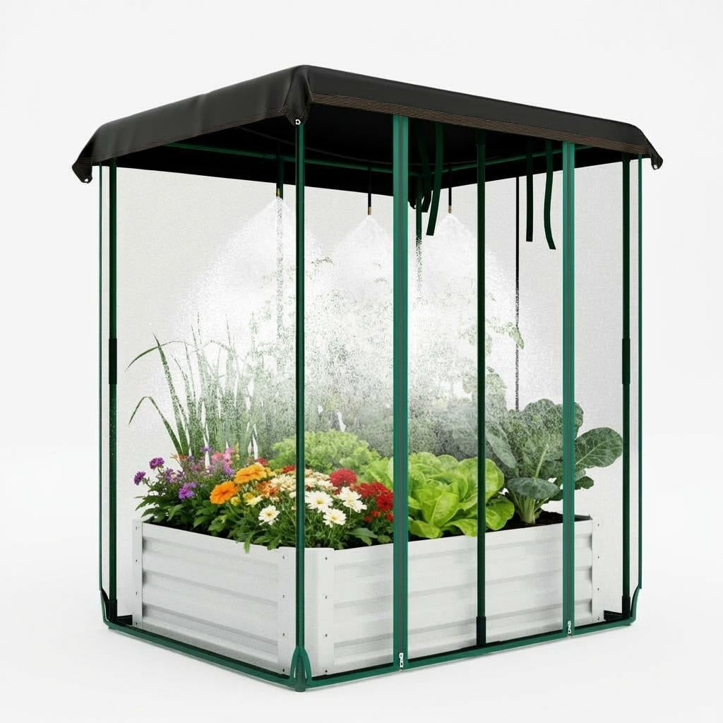 Raised Garden Bed Kit with Shade Cloth Cover & Drip Irrigation System ...
