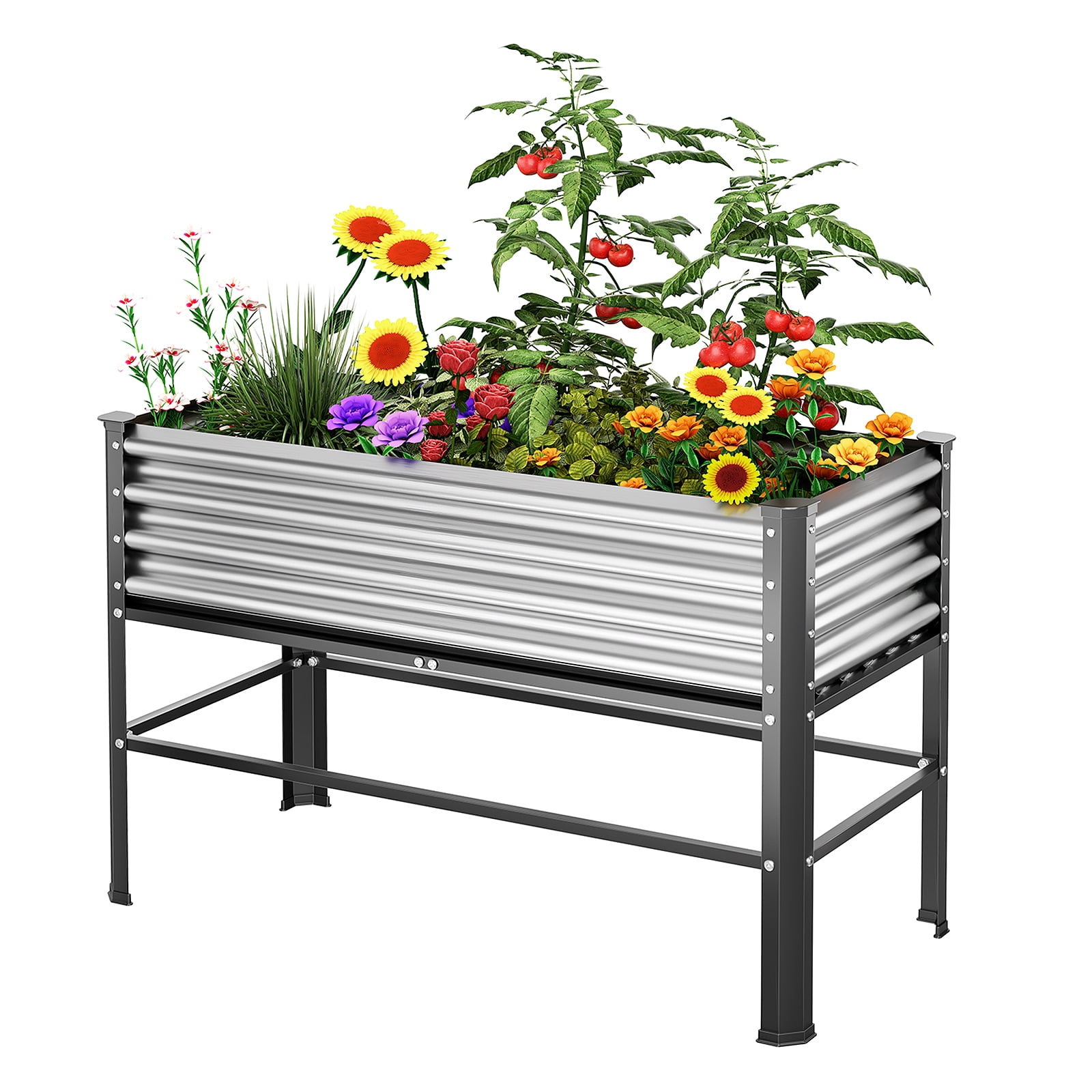 Raised Garden Bed with Legs, 48×24×32in Large Outdoor Metal Galvanized ...