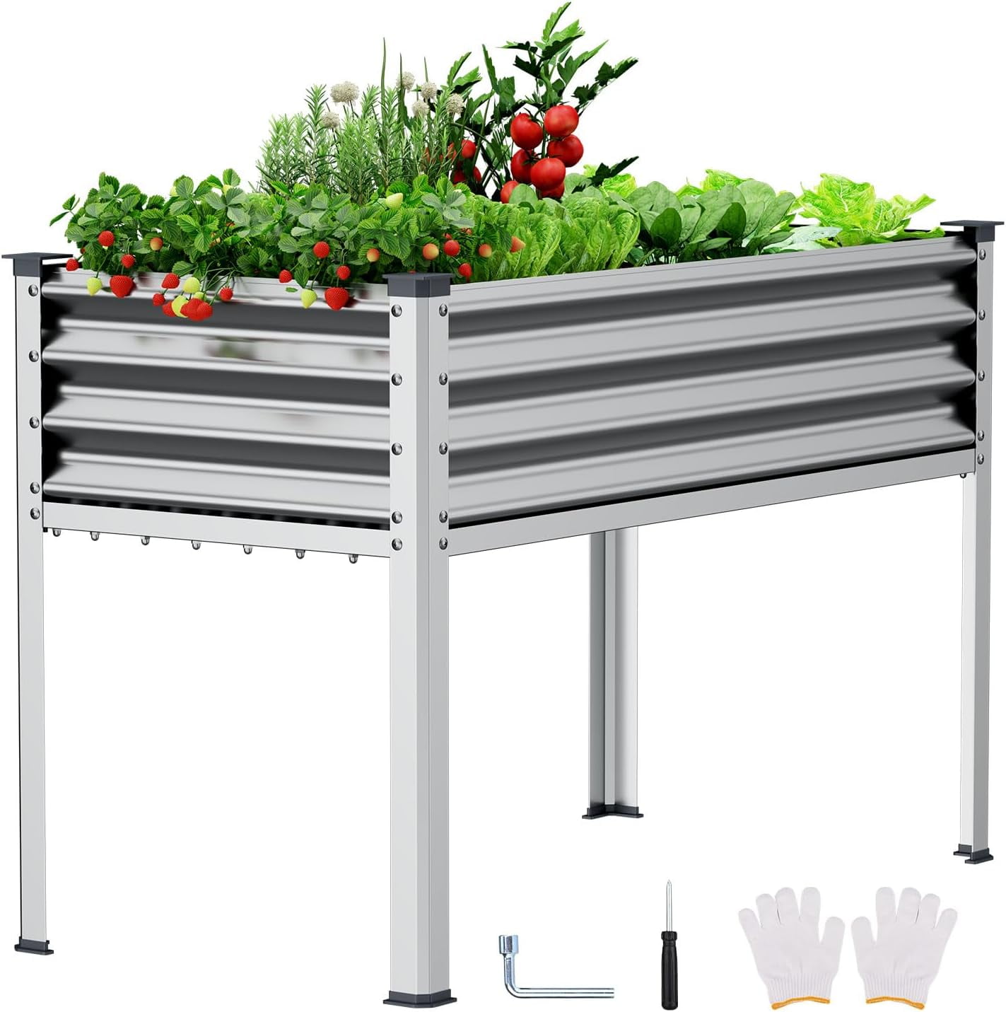 Raised Garden Bed with Legs, 48×24×32in Outdoor Metal Galvanized ...