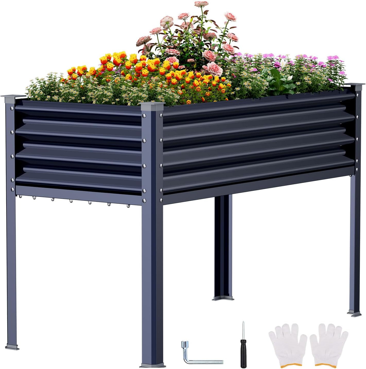 Raised Garden Bed with Legs, 48×24×32in Outdoor Metal Galvanized ...