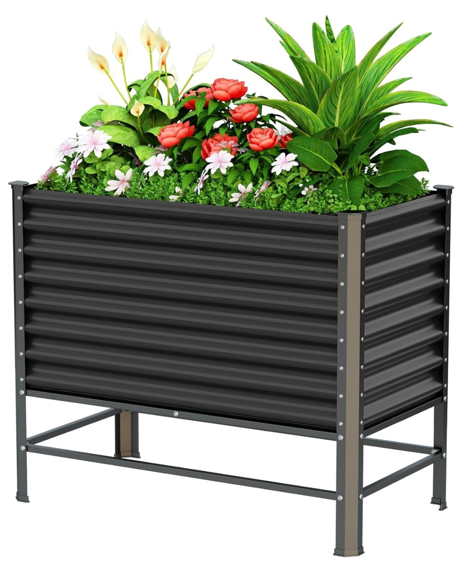 Raised Garden Bed with Legs, 48×24×37in Large Outdoor Metal Galvanized ...